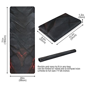GOODOLD Black Dragon Eyes Yoga Mat, 71 x 26 Inch Non-slip Yoga Mats Folding Travel Exercise Mat Indoor Outdoor Gym Pilates with Storage Bag for Women Men