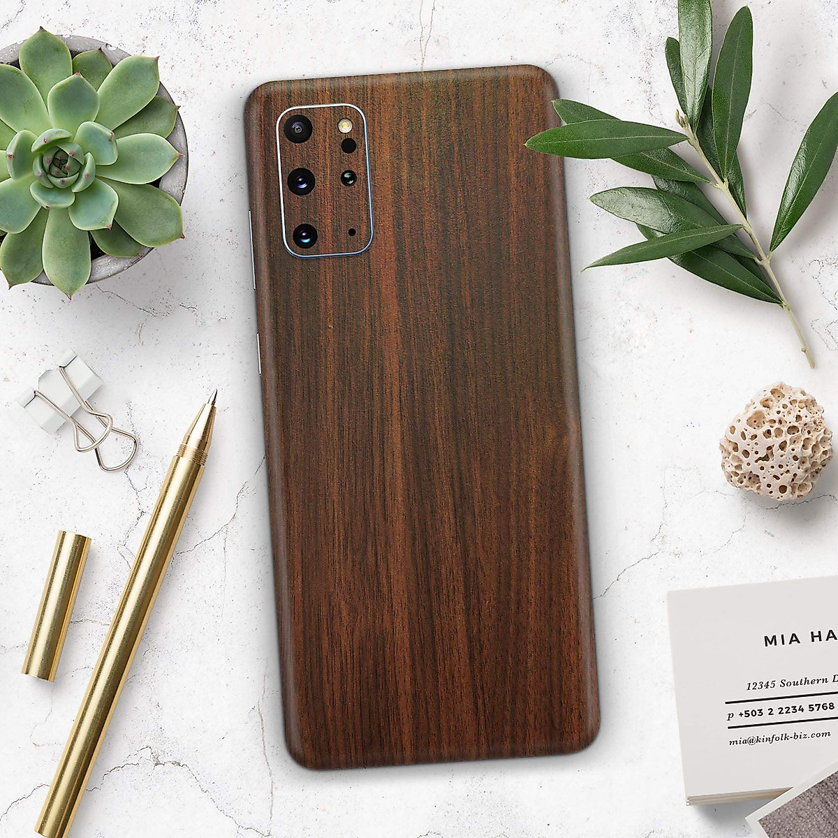 DesignSkinz Dark Walnut Stained Wood Protective Vinyl Decal Wrap Skin Cover Compatible with The Samsung Galaxy S20 (Screen Trim & Back Glass Skin)
