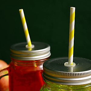 YAOSHENG Paper Straws for drinking, 100 Pack Yellow Striped paper straws for Party Supplies,Birthday,Wedding,Bridal/Baby Shower,Juice, shakes,Smoothies,cocktail