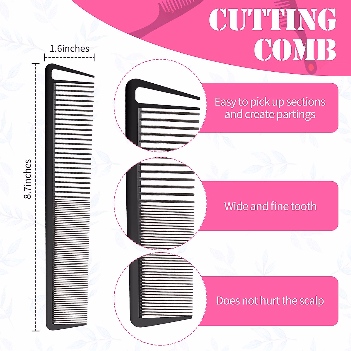 8 Pieces Rat Tail Combs Hair Clips Set,2 PCS Parting Comb and 6 PCS Clip for Women Girls Comb with Wide and Fine Teeth Hair Care Tools