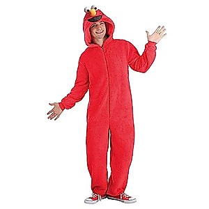 Sesame Street Elmo Costume for Adults - Men's & Women's Sesame Street Elmo Hooded Jumpsuit - Officially Licensed S Red