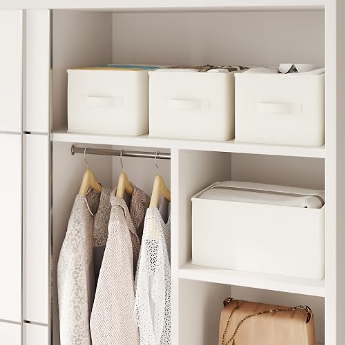 LayerSpace Storage Bins, Collapsible Storage Bins, 3 Pack Linen Fabric Storage Bins for Organization, Durable Storage Bins for Closet, Shelves, Clothes,Toys, 14.75" L*10.25" W*8" H, Beige