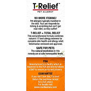 T-Relief Pet Allergy Support for Dogs & Cats Itchy Relief Supports Healthy Skin & Coat Natural Medicine Helps Soothe Hot Spot Itching Paws Licking Runny Nose Sneezing Watery Eyes - 90 Tablets