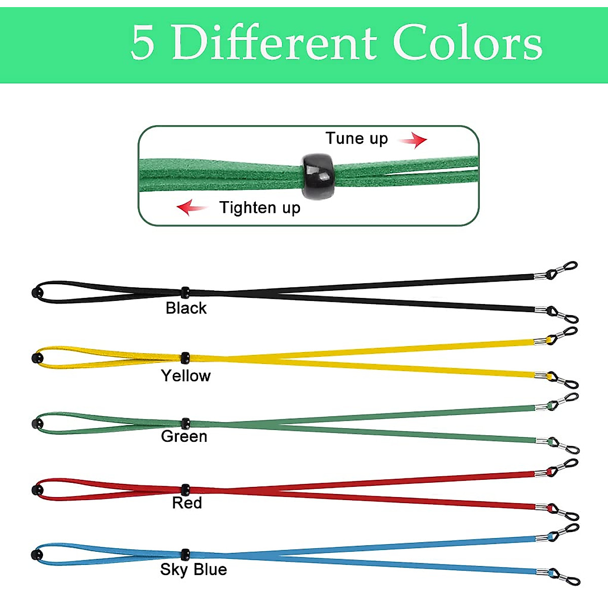 AugLifers Eyeglasses Holder Straps Cord, Sunglasses Strap Adjustment for Men Women, Anti-slip Sports Eyewear Retainer Lanyards 5PCS