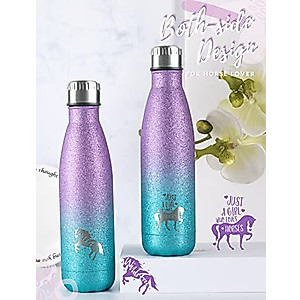Onebttl Horse Bottle for Girls, Women, Insulated Stainless Steel Water Bottle, for Equestrian, Horse Lovers, Cowgirls, Perfect for Birthday, Back to School, Violet-Blue Gradient Glitter
