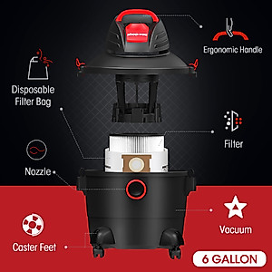 Shop-Vac 6 Gallon 3.0 Peak HP Wet Dry Vacuum+Shop·AIR Car Vacuum Cleaner, 12V/106W, Blue