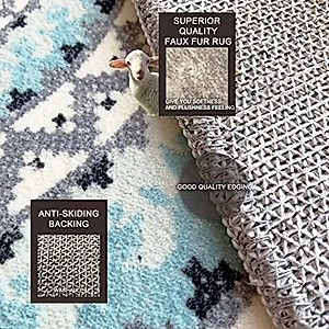 Luxury Faux Fur Boho Round Area Rug,Silky Imitation Sheepskin Stain Resistant Free Modern Contemporary Transitional Ultra Soft Living Dining Room Bedroom Carpet 4'x4' Round Blue / Multi