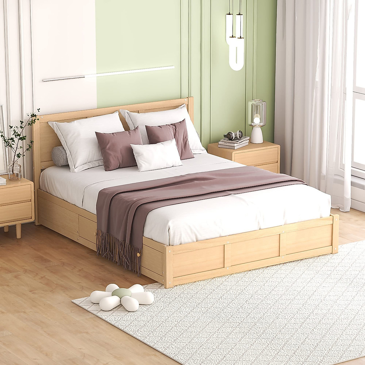 Queen Lift Storage Bed,Wooden Platform Bed with Storage and 2 Drawers Below with Fabric Headboard and Wood Slat Support, Hydraulic Storage System for Kids Teens and Adults,, Easy Assembly (Queen)