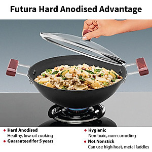 FUTURA Hawkins 3 Litre Deep Fry Pan with Glass Lid, Hard Anodised Kadai, Flat Bottom Kadhai, Black (AD30G)