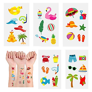 24 Sheets Pool Beach Temporary Tattoos, Birthday Decorations Summer Party Favors