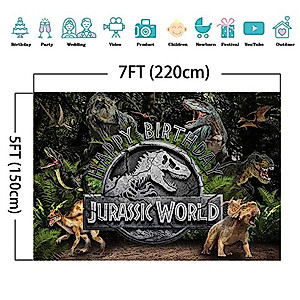 Jungle Animals Dinosaur Photography Backdrop Baby Kids Happy Birthday Party Banner Supplies Forest Dinosaur Background Photo Studio Props 7x5ft
