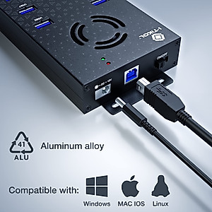 USB 3 0 Hub - 10 Ports Powered USB Hub - Charging & High-Speed Data Transfer USB Expander Hub - up to 5Gbps High-Speed USB Splitter - Aluminum Alloy Multiple USB Port Hub for Laptop Phone Tablet PC