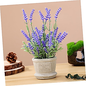 Artificial Flowers Plastic Lavender Arrangements in Pots for Decor 8.7 x 3.1Inch (Purple)