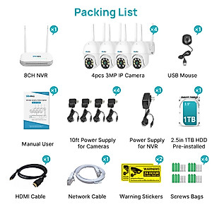 SOVMIKU Wireless Security Camera System,3MP Outdoor WiFi Camera for Home,PTZ,360°View,Auto Tracking,2 Way Audio,Color Night Vision,Siren/Motion/Light Alarm,8Ch Expandable,Alexa,24/7 Record,2.4G WiFi