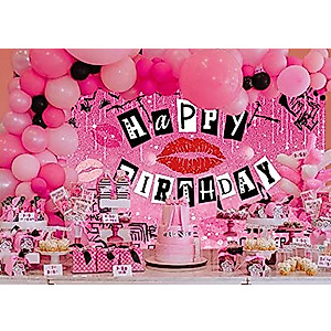 Maijoeyy 7x5ft Mean Girls Party Decoration Burn Book Teen Girls Y2K Happy Birthday Backdrop Rose Pink Glitter Early 2000s Sweet 16th 18th Birthday Backdrops for Party