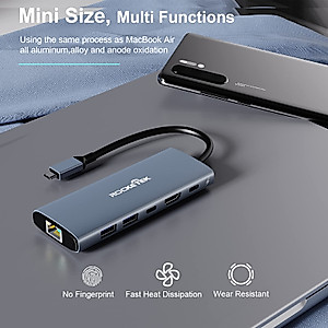 4K@60Hz USB C Hub with Ethernet, 6-in-1 Multiport Adapter with 4K@60Hz HDMI, 10Gbps USB3.0, 100W PD Charging and Gigabit Ethernet, MacBook Docking Station Compatible with Mac M1, M2, iPad, Steam Deck