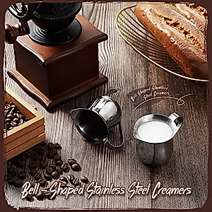 Potchen 24 Pack Stainless Steel Bell Creamers 3 Ounce Creamer Pitcher Mini Coffee Milk Pitchers with Handle and Pouring Spout Cups for Serving Espresso, Tea, Milk, Jam, Maple Syrup, Sauce