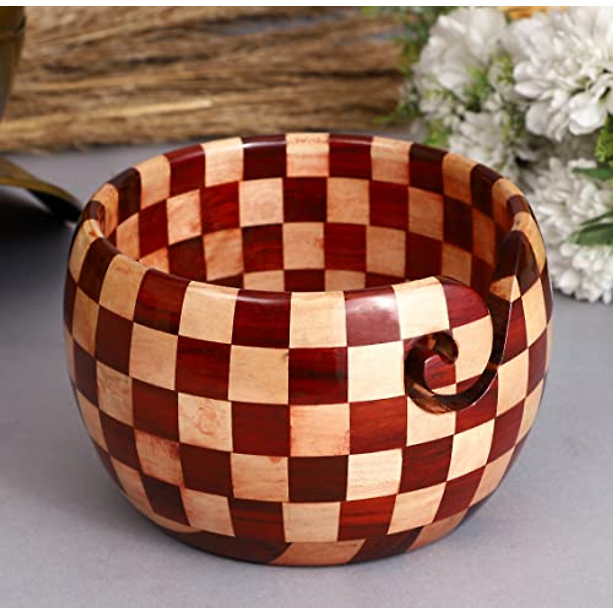 Brainmart Handmade Wooden Yarn Bowl Knitting Bowl Large Crochet Yarn Holder Bowl with Box Crocheting Accessories (7 * 4 Inches)