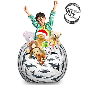 Ambesonne Whales Storage Toy Bag Chair, North Pacific Killer Bowhead Humpback Minke Whale Swimming Ocean, Stuffed Animal Organizer Washable Bag, Large Size, Blue Purpleblue