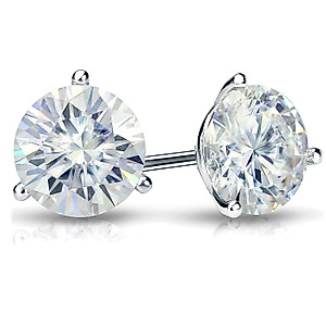 3 1/2 Carat Moissanite Round Stud Earrings for Women in 14k White Gold (J-K, TGW, 8 mm) 3-Prong Martini Push Back by Diamond Wish