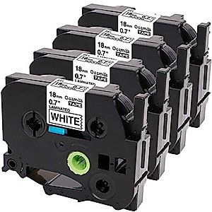 Oozmas 18mm Label Tape Replacement for TZe-241 Brother Label Maker Tape 18mm 0.7 Inch Tz Laminated White TZe241 P-Touch Black on White Work with Brother PTD410 PT-D400 PT-D610BT PTD600, 3/4 Inch, 4PK