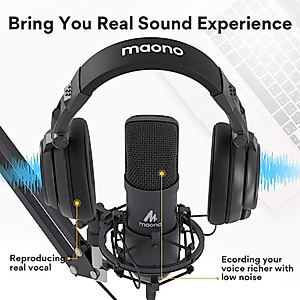 MAONO AU-A04 USB Microphone with AU-MH601 Studio Monitor Headphones Bundle Streaming Podcasting Pack Plug and Play for Computer, YouTube, Music