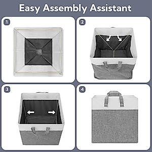 GRANNY SAYS 12x12 Storage Cubes, Cube Storage Bins with Metal Frame, Foldable Cube Storage Organizer, Closet Storage Baskets, Storage Cube Bins, Storage Bins for Shelves, White&Gray, 4 Pack