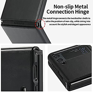 KEZiHOME Samsung Galaxy Z Flip 4 Case, Samsung Z Flip 4 Genuine Leather Case, Slim Thin Shockproof Full-Body Protective Cover Phone Case Compatible with Galaxy Z Flip 4 5G (Black)