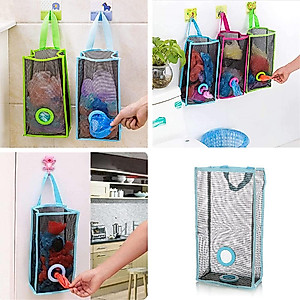 RUIBAOCHEN Plastic Bag Holder，Hanging Folding Mesh Garbage Bag ， Transparent Grocery Bag Dispenser for Kitchen Travelling Supplies Size S