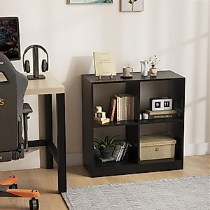 IFANNY Cube Bookcase, White Book Shelf with 4 Cubes, 2-Tier Small Display Shelf, Low Bookshelf Under Window, Cubical Storage Shelves for Bedroom, Living Room, Home Office