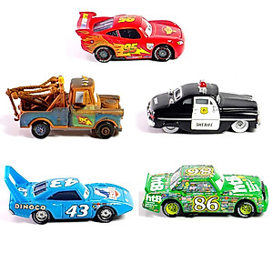 LLWEIT Cars 2 Basic Movie Characters 5 Pack Lightning McQueen and his Friends Metal die-cast Toy Cars,in Bulk