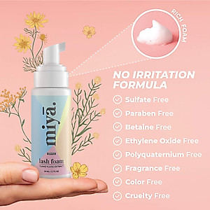 Eyelash Extension Cleanser + Rose Gold Mascara Wand & Brush | Eyelid Cleanser | Lash Bath | Paraben & Sulfate Free Makeup Remover Lash Cleanser for Extensions | Salon & Home | Miya Lash Shampoo 50ml