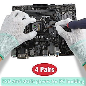 4 Pairs ESD Anti Static Gloves, PC Gloves with High Resistance Carbon Fiber Anti-static Gloves for PC Building Computer Electronics Installation and Repair (Medium)