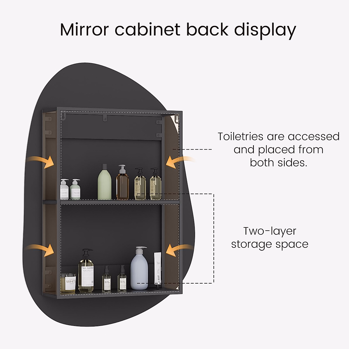 WallBeyond Bathroom Medicine Cabinet with Mirror, 22x30 Inch Black Irregular Storage Mirror with Aluminum Alloy Metal Framed, Modern Medicine Cabinet with Storage