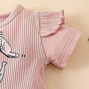 Maemukilabe Infant Newborn Girl Elephant Outfits Headband Ruffle Romper Suspender Skirt Sets Baby Girls ' Clothing Sets (Pink, 0-3 Months)