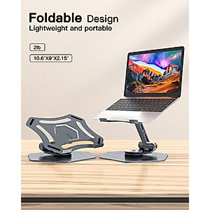 SOJUNER Swivel Adjustable Laptop Stand, 360° Rotating of Aluminum Laptop Stand for Desk, Laptop Riser with Mechanical Sound, Laptop Computer Stand Compatible with 10-16 inch Laptop, Gray