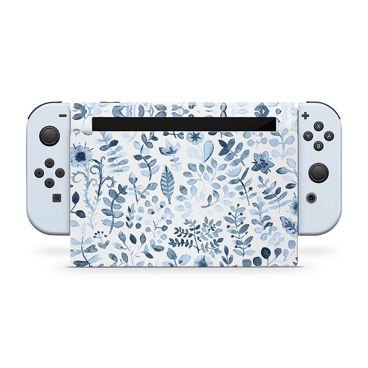 Tacky Design Flowers Skin Compatible with Nintendo Switch Skin Wrap Cover, Blue Color for Nintendo Switch Stickers, Premium Vinyl 3M Full Wrap Decal, Compatible with Joy-Con, Console, Dock.