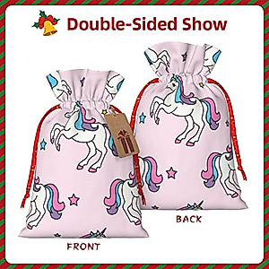 Drawstrings Christmas Gift Bags Cute-Unicorn-Star-Pink Presents Wrapping Bags Xmas Gift Wrapping Sacks Pouches Medium