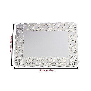 LJY 100 Pieces White Lace Rectangle Paper Doilies Cake Packaging Pads Wedding Tableware Decoration (10.5" x 14.5")