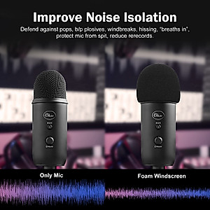 Foam Microphone Windscreen for Blue Yeti - Professional Pop Filter for 2.5 Inch Diameter Microphones Sponge Mic Cover 2Pcs