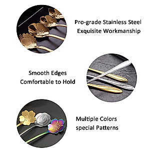 20PCS Flower Spoon Set, FULANDL Stainless Steel Tea Spoon Coffee Spoon Sugar Spoon, Reusable Tableware Stirring Spoon Ice Cream Spoon for Coffee, Tea, Cake, Dessert, Multiple Shapes (4.9 & 7Inch)
