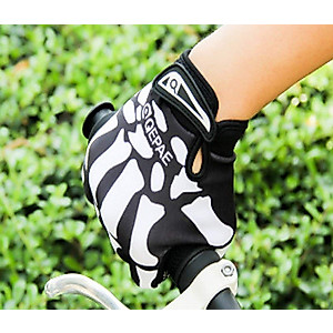 QEPAE® Unisex Breathable Cycling Full Finger Gloves Non-Slip Auto Racing Gloves for Biking Running Sporting Weightlifting Hunting Training - Skeleton Pattern - XL