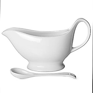 MaKar Gravy Boat, 15 oz, Spoon, Gravy Boat for Salad Dressings Milk, Sauce, Broth, Creamer, Microwave & Dishwasher Safe