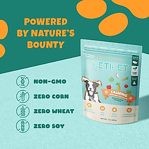 PETIPET Calming Chews for Dogs - Plant-Based Calming Supplement with Melatonin+Chamomile - Natural Calming Aid Treats for Relaxing, Stress, Separation, Anxiety Relief, Puppies, Small and Large Breeds