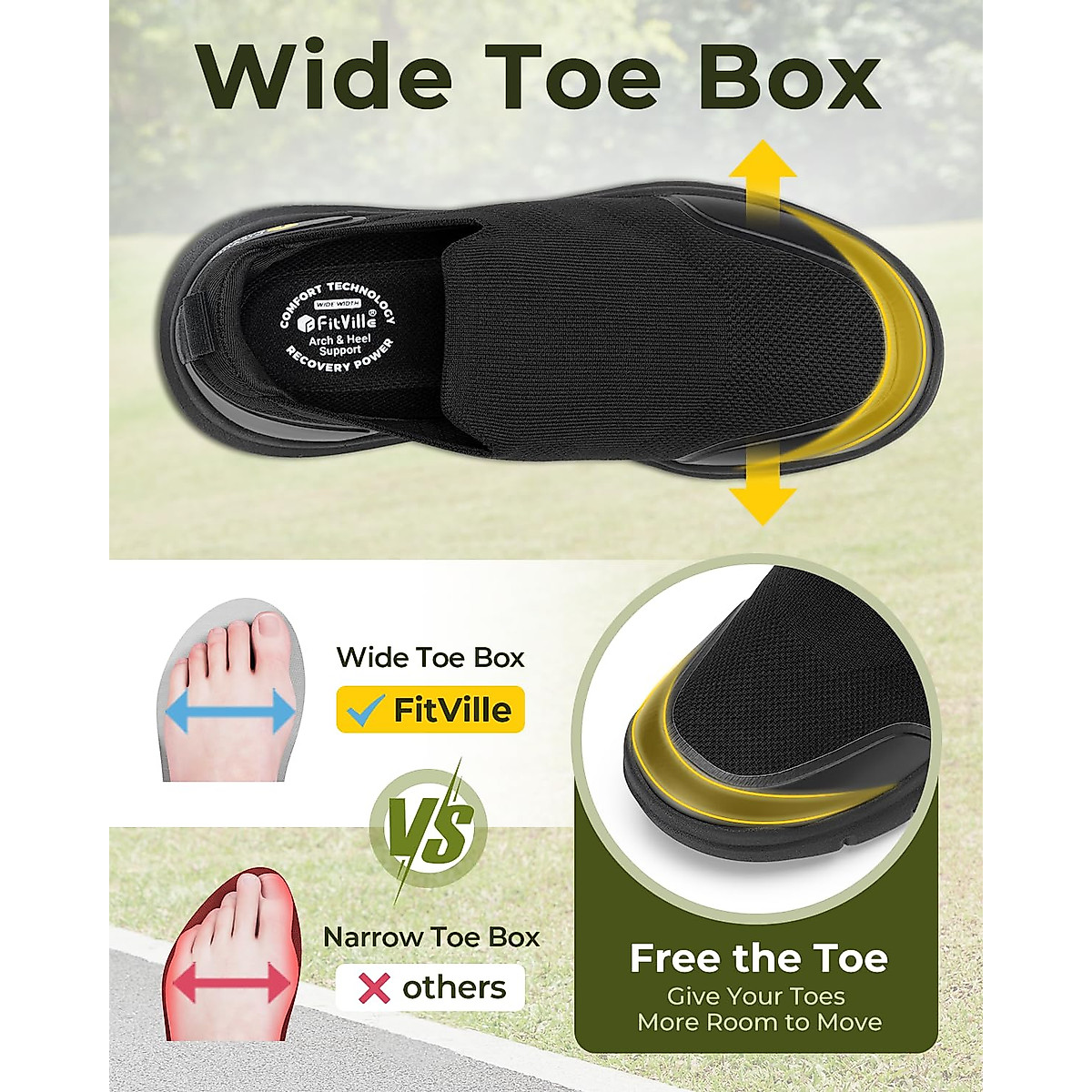 FitVille Plantar Fasciitis Shoes for Men Wide Orthopedic Shoes for Foot Pain Relief - BriskWalk (15 Wide, Black)