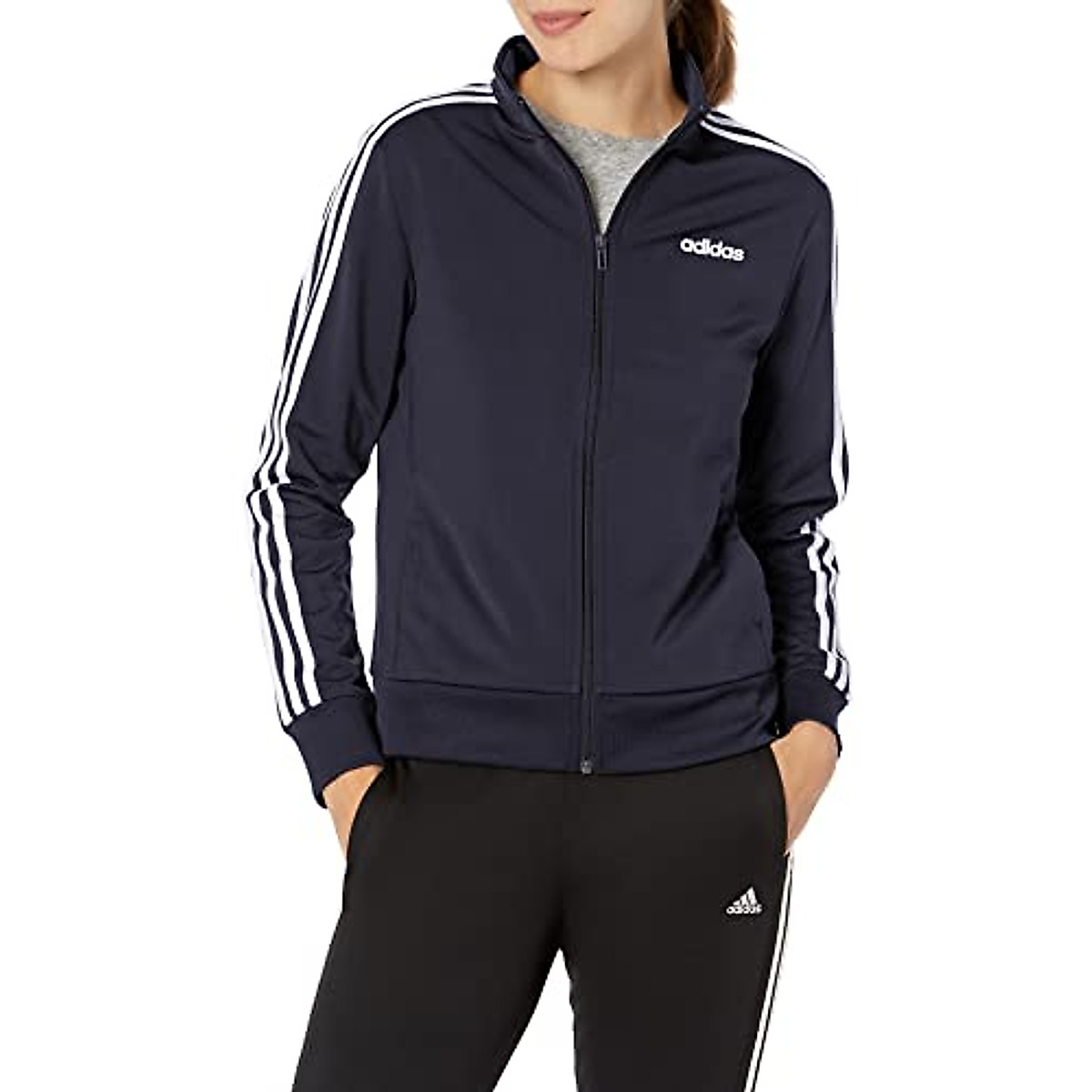 adidas Women’s Essentials 3-stripes Tricot Track Jacket, Legend Ink/White, X-Small