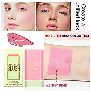 Multi-Use Makeup Blush Stick,Cream Blush Stick,Waterproof Natural Nude,Monochromatic Blush Beauty Wand for Cheek and Lip Tint(Shy Pink)