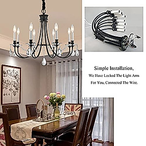 Kaluxry Black Crystal Chandeliers,8 Lights Farmhouse Crystals chandelier for Dining Room, French Century Ceiling Light Fixtures Modern Vintage Pendant Lighting for Living Room, Bedroom, foyer