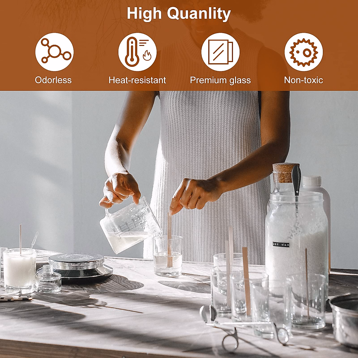 CONNOO 12Pack 10 OZ Clear Glass Candle Jars with Bamboo Lids for Making Candles, Large Size Empty Candle Tins with Wooden Lids, Bulk Clean Candle Containers - Dishwasher Safe