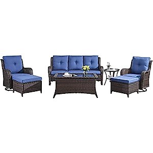 HUMMUH Outdoor Patio Furniture 7 Pieces Furniture Set Wicker Outdoor Sectional Couch with Patio Swivel Glider Chairs,Coffee Side Table,Ottomans for Patio